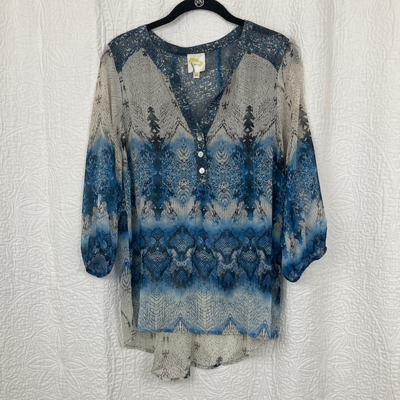 fig and flower | Tops | Fig Flower Womens Boho Python Print Sheer Tunic ...